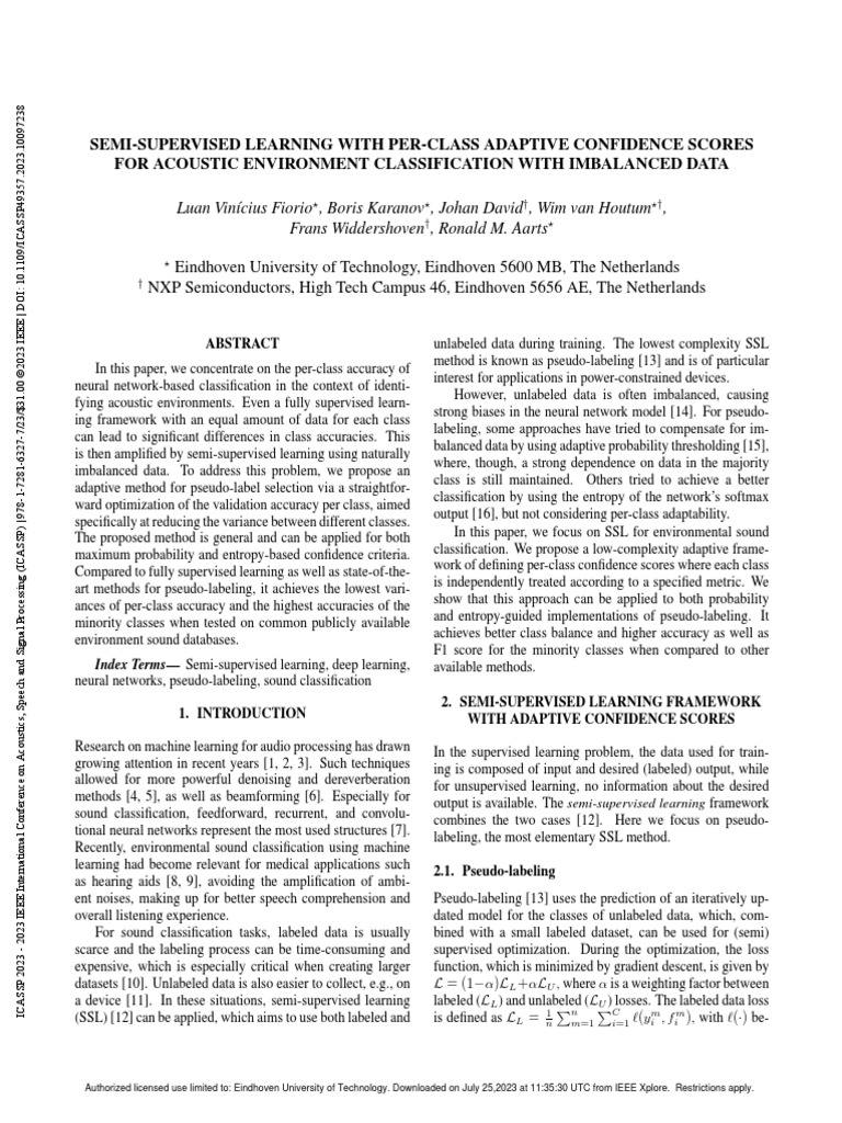 Semi-Supervised Learning With Per-Class Adaptive Confidence Scores For Acoustic Environment ...