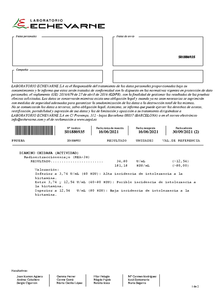 Ejemplo Resultados Dao Test | PDF | Bebida | Huevo como alimento