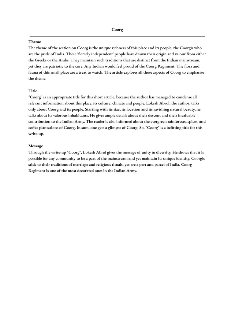 Coorg | PDF