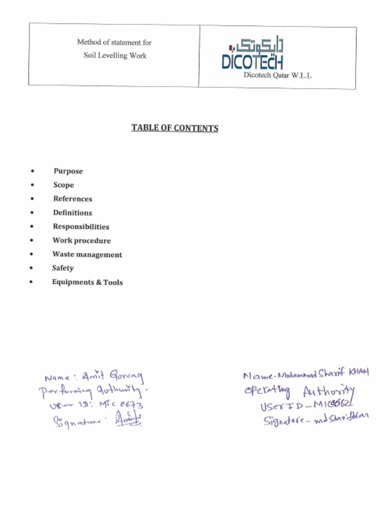 Method Statement Soil Levelling and Compaction Fo | PDF
