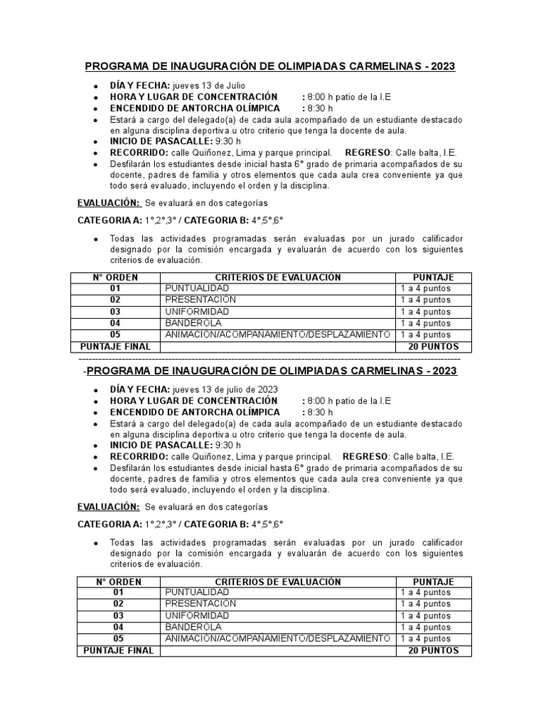 Programa de Inauguración FINAL11111 | PDF | Juegos olímpicos | Eventos deportivos múltiples