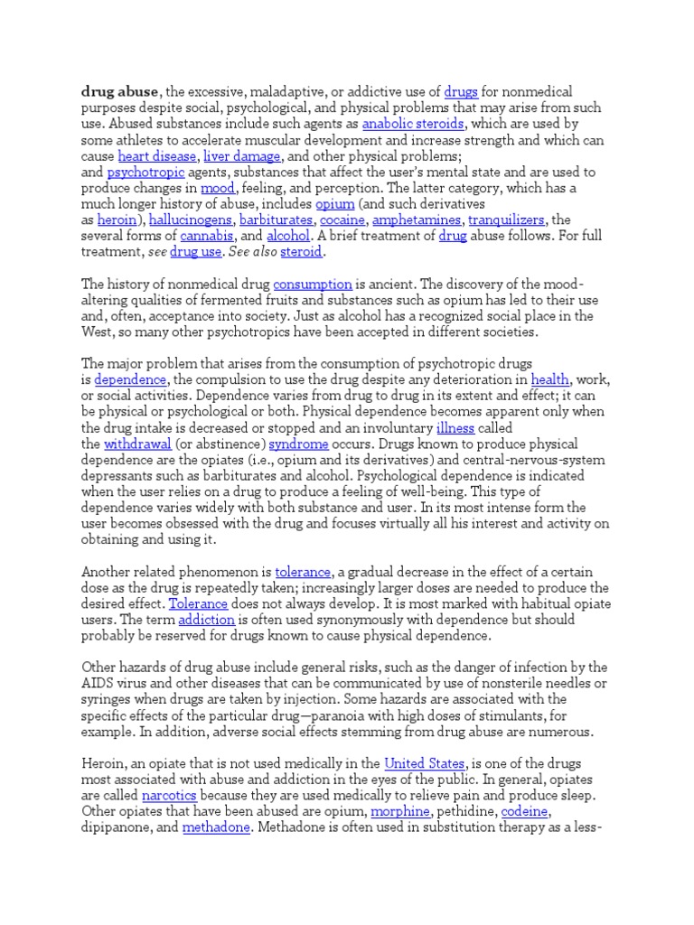 Note On Drug Abuse | PDF | Substance Abuse | Substance Dependence