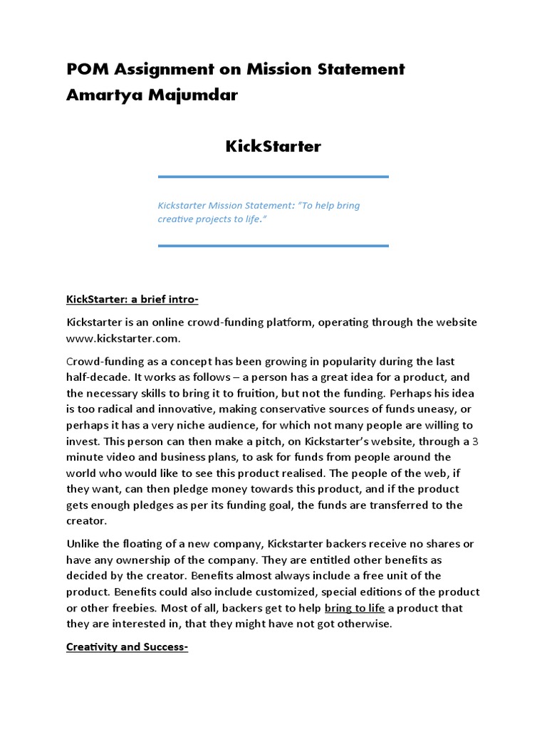 POM - Assignement - Mission Statement | PDF | Kickstarter | Smartwatch