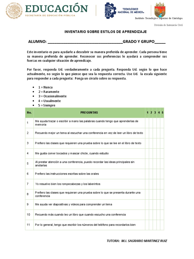 Inventario Sobre Estilos de Aprendizaje | PDF