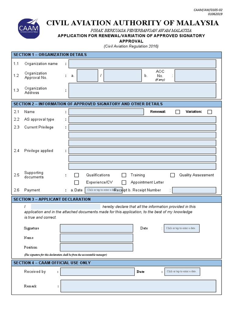 Aw 0105 02 Approved Signatory Renewal Variation Application Form | PDF ...
