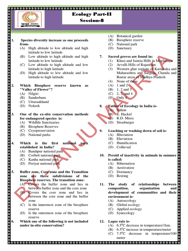 Ecology Part 2 Without Ans 110 Q - 19031508 | PDF