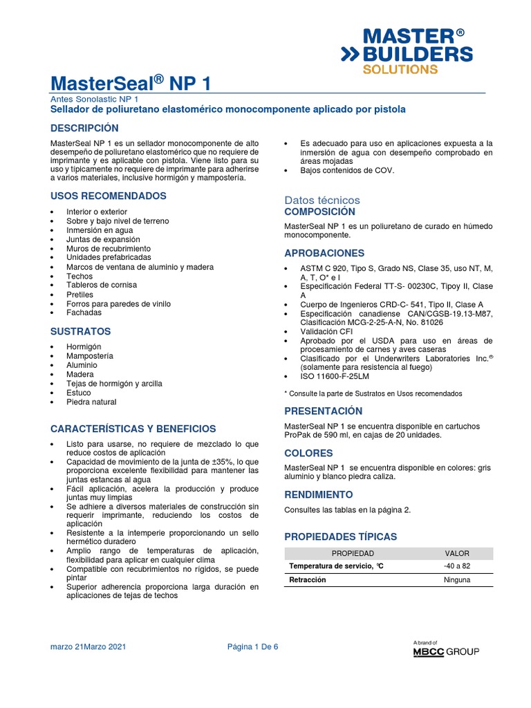 MasterSeal NP 1 | PDF | Agua | Pintar