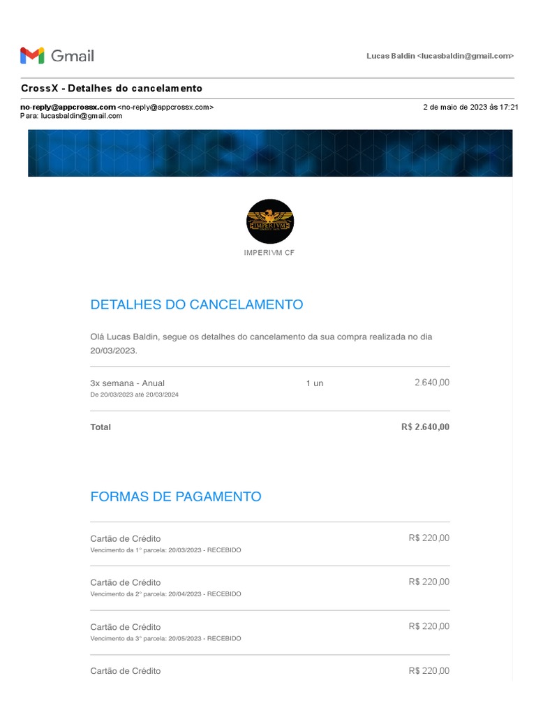 CrossX - Detalhes Do Cancelamento | PDF