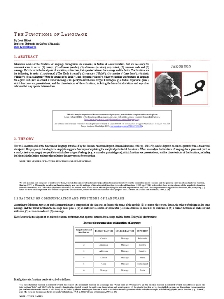 Jakobson's Language Functions Explained | PDF | Function (Mathematics ...
