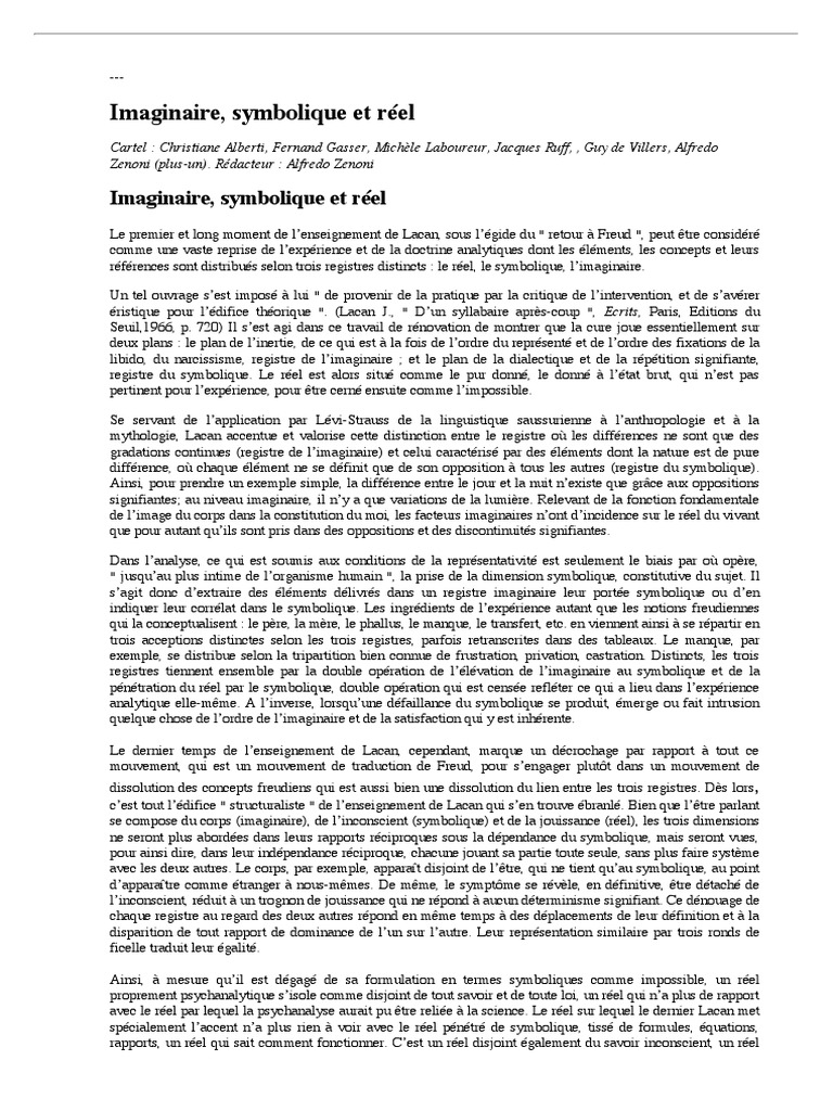 Imaginaire, Symbolique Et Réel Chez Lacan | PDF | Jacques Lacan ...