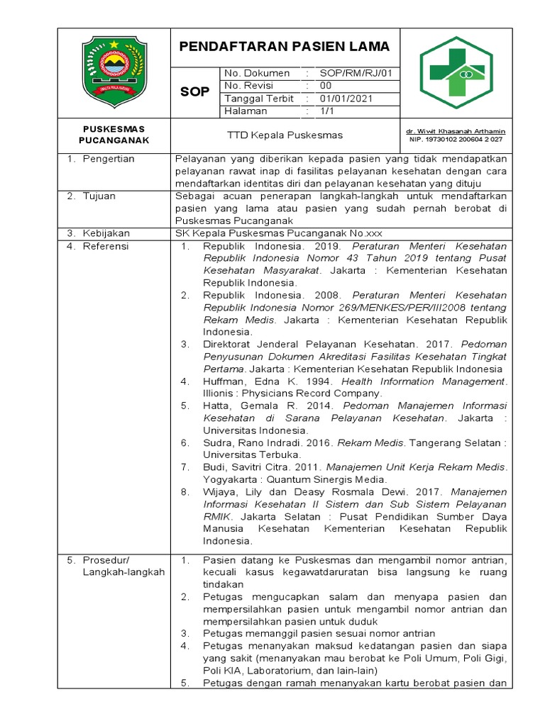 SOP - Pendaftaran Pasien Lama | PDF