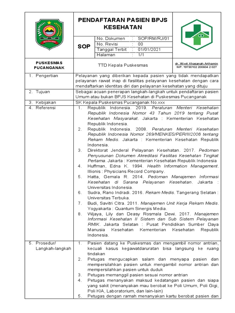 07. SOP - Pendaftaran Pasien BPJS Kesehatan | PDF