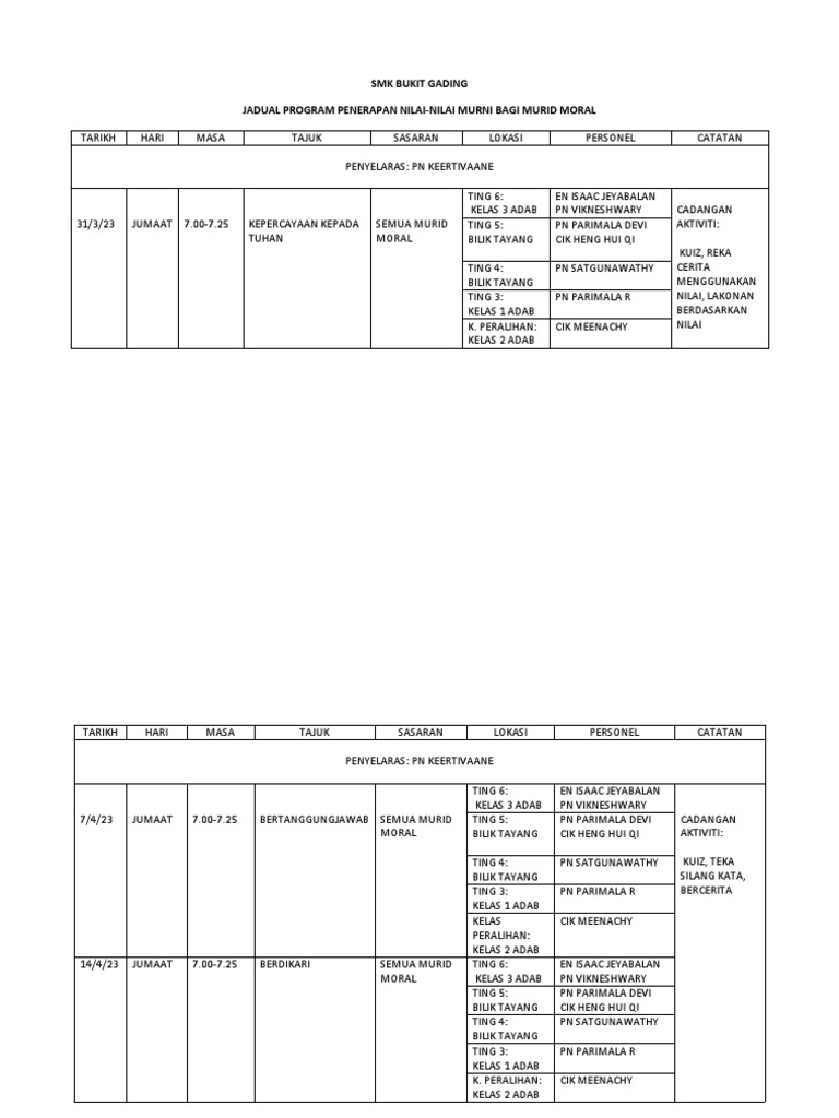 Jadual Prog. Hari Jumaat | PDF