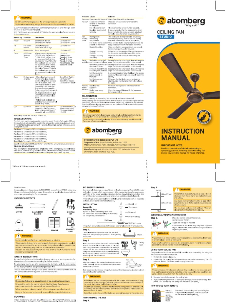 Atomberg Studio Manual | PDF