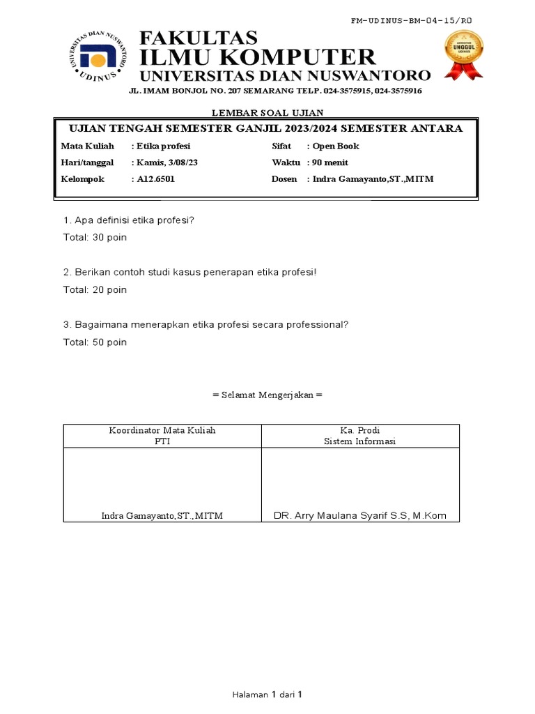 UTS Etika Profesi SA | PDF