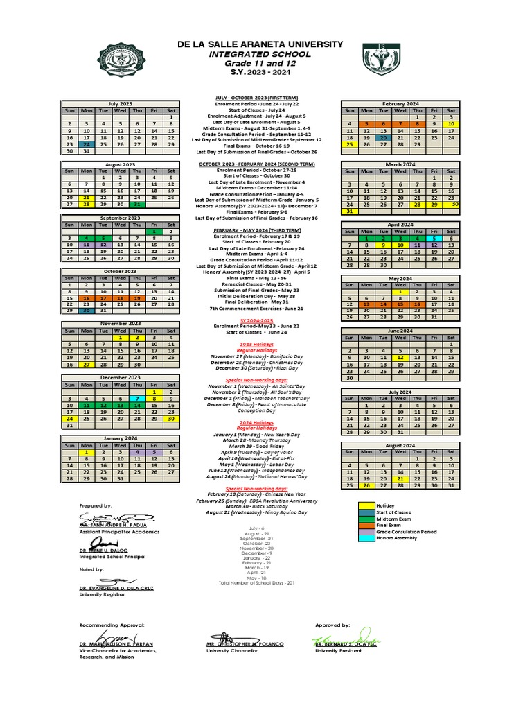 SY 2023-2024 - DLSAU-GR 11-12 - ACADEMIC CALENDAR July 24 Opening ...