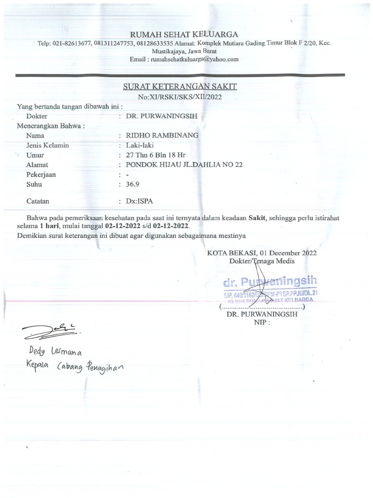 Surat Dokter Ridho Rambinang | PDF