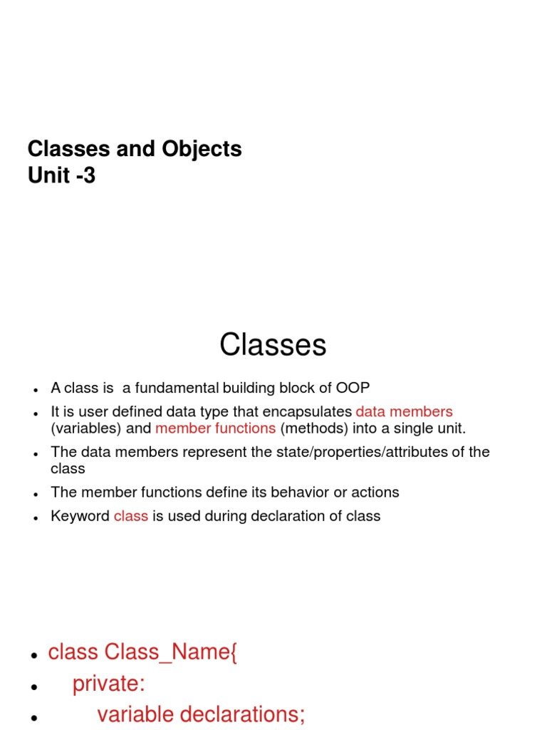 Unit 3 Classes and Objects | PDF | Class (Computer Programming) | Programming