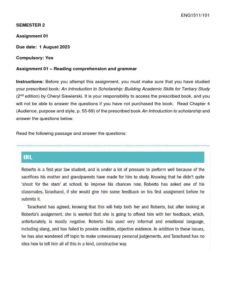 ENG1511 Assignment 01: Grammar Rules | PDF