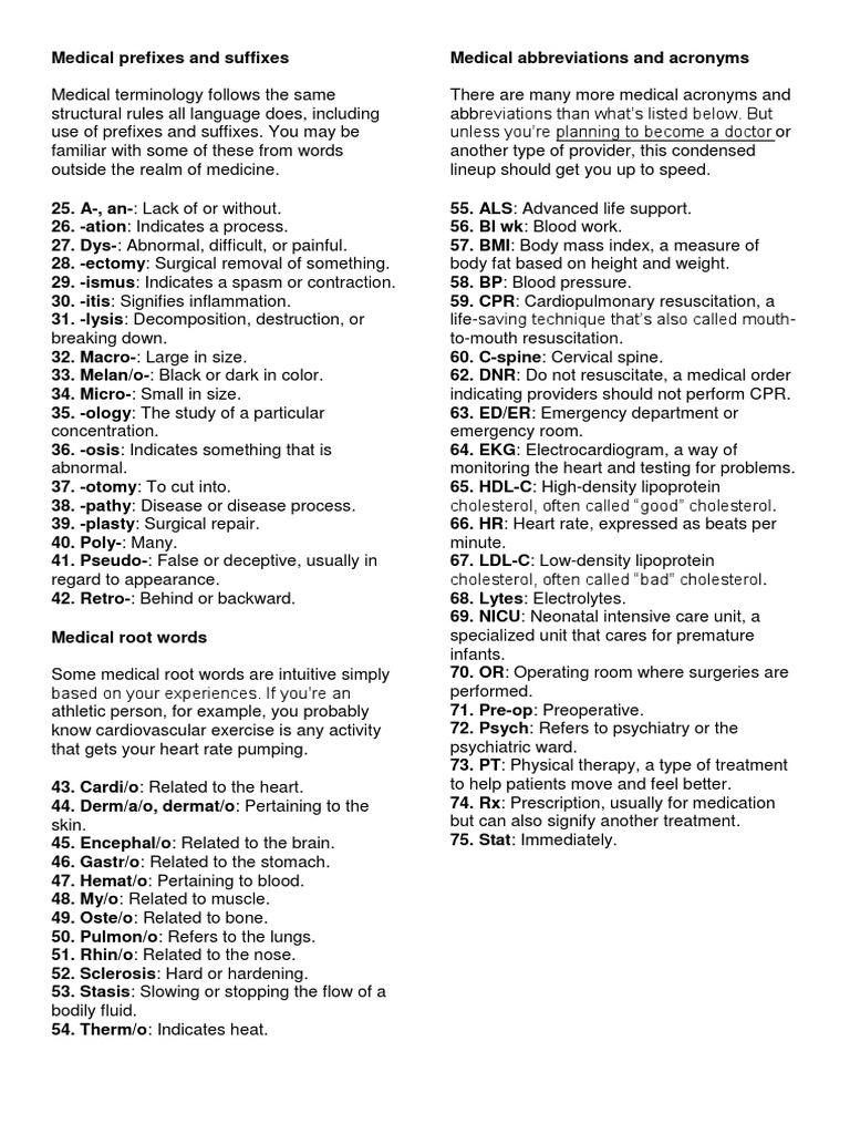 Medical Prefixes and Suffixes | PDF | High Density Lipoprotein ...