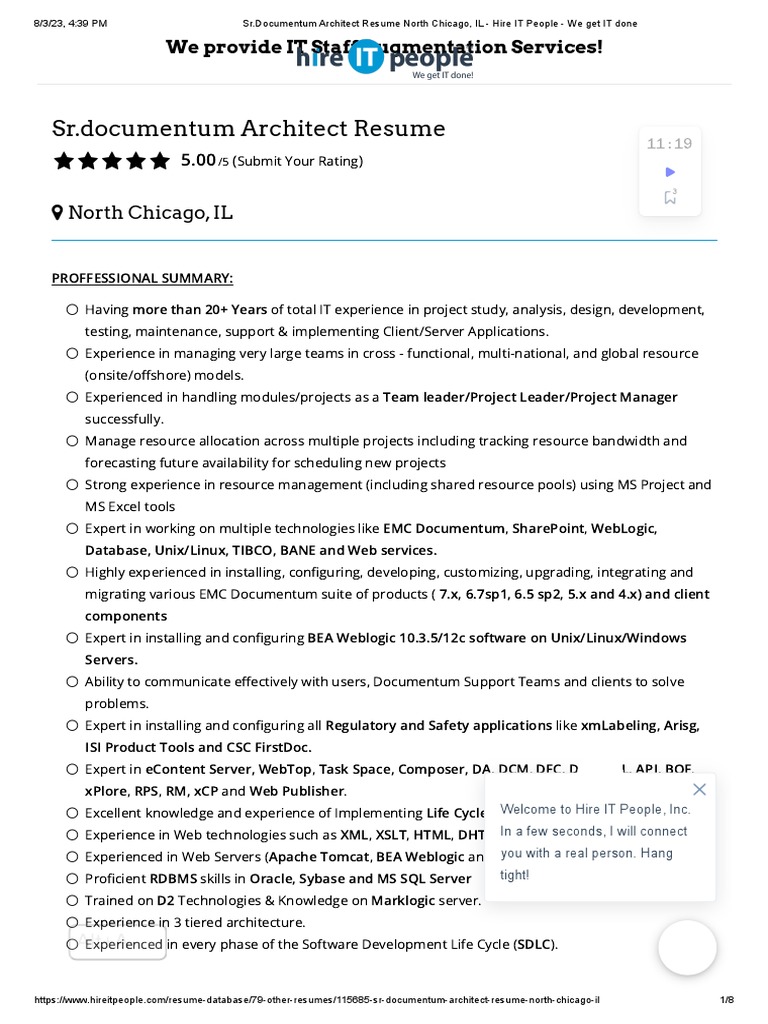 SR - Documentum Architect Resume North Chicago, IL - Hire IT People ...