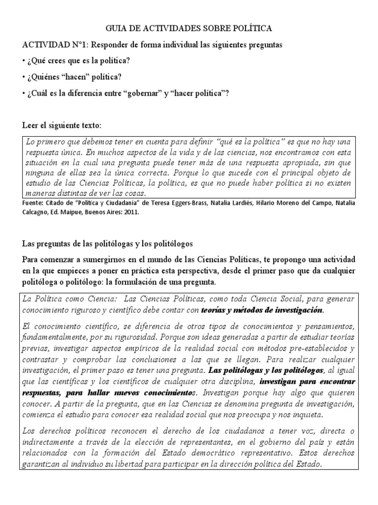 Actividades de Política para Secundaria | PDF | Ciencias Políticas ...