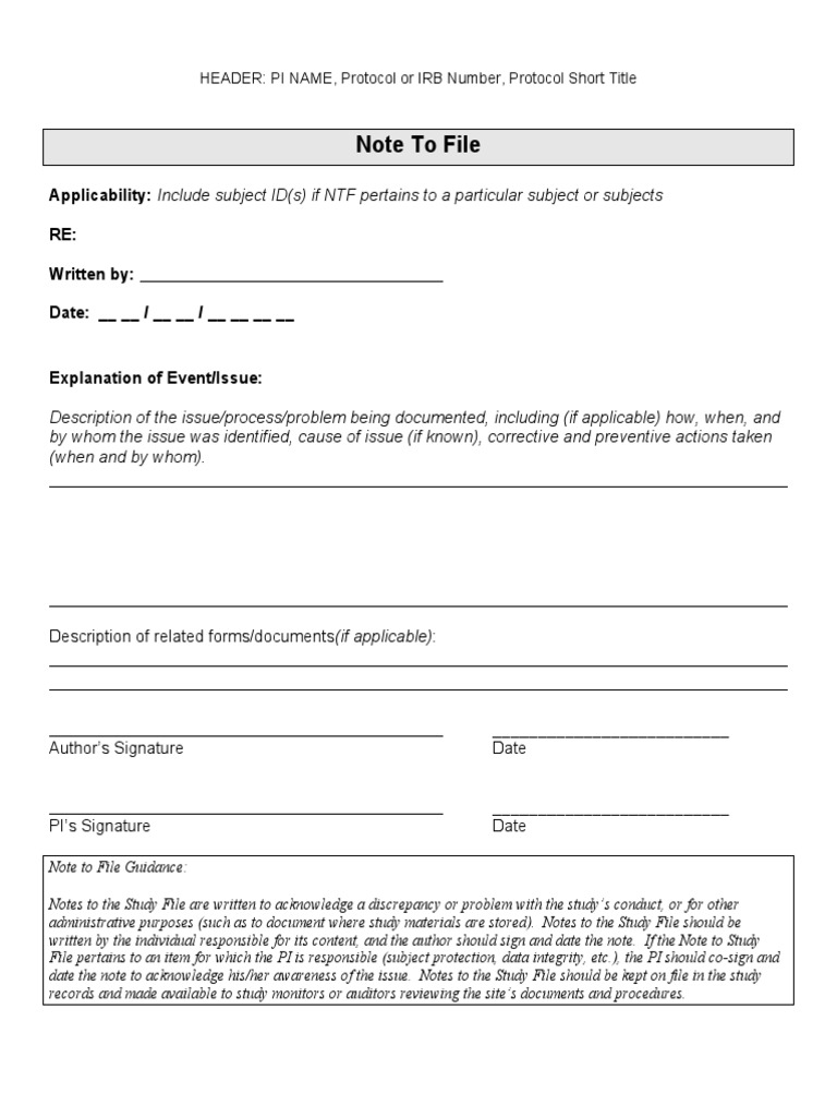 14. NoteToFileTemplate_4.12.2019 | PDF