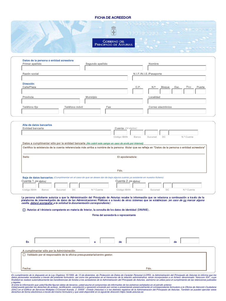 Ficha de Acreedor: Datos de La Persona o Entidad Acreedora | PDF