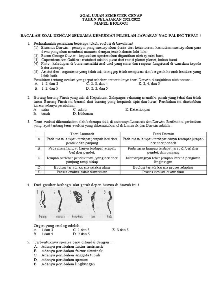 Soal Ujian Biologi Xii Semester Genap 2021 - 2022 | PDF | Sains & Matematika