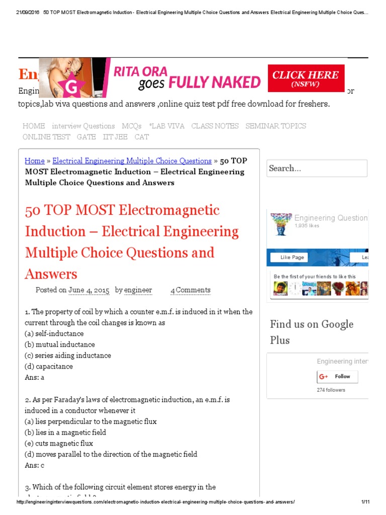 50 TOP MOST Electromagnetic Induction - Electrical Engineering Multiple ... 50 TOP MOST Electromagnetic Induction - Electrical Engineering Multiple ...