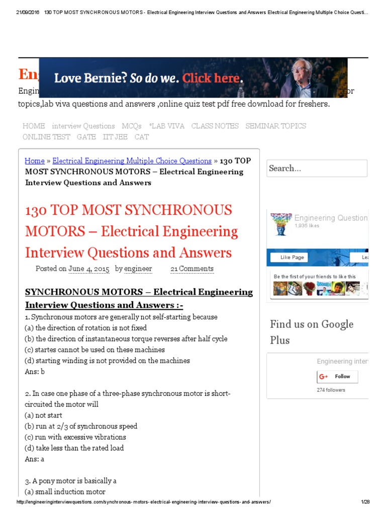 130 TOP MOST SYNCHRONOUS MOTORS - Electrical Engineering Interview ... 130 TOP MOST SYNCHRONOUS MOTORS - Electrical Engineering Interview ...