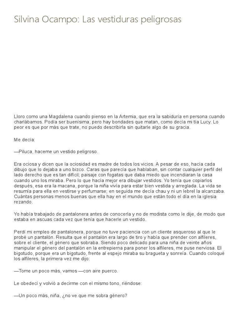 Vestidos Peligrosos de Silvina Ocampo | PDF