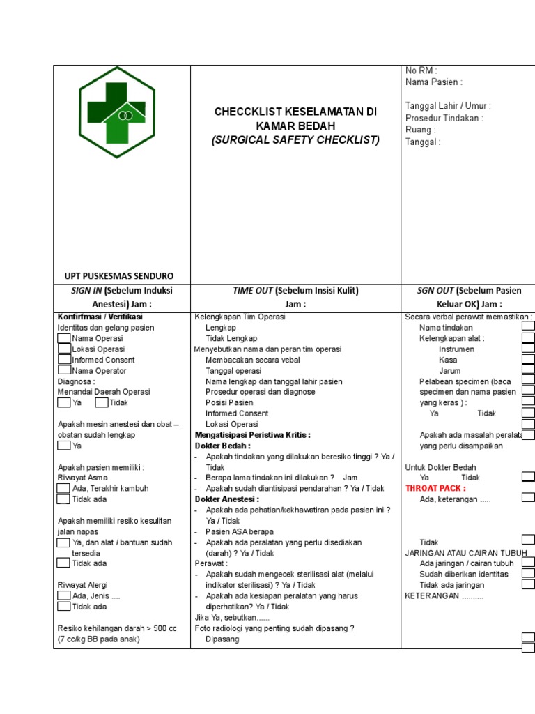 FORM SURGICAL SAFETY CHECKLIST | PDF