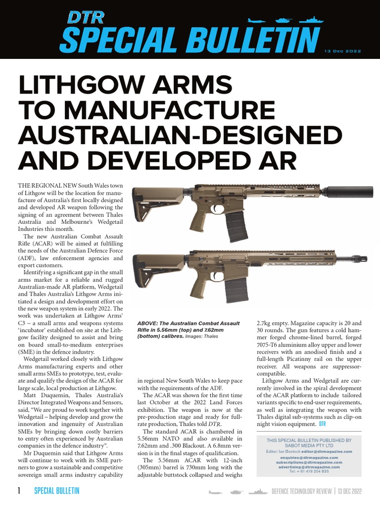 DTR Special Bulletin 13 Dec 2022 Lithgow Arms To Manufacture Australian ...