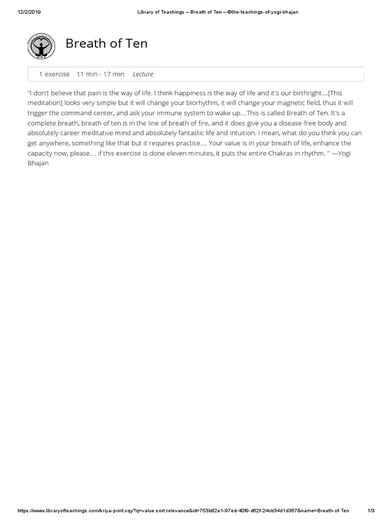 Library of Teachings - Breath of Ten - ©the-Teachings-Of-Yogi-Bhajan ...