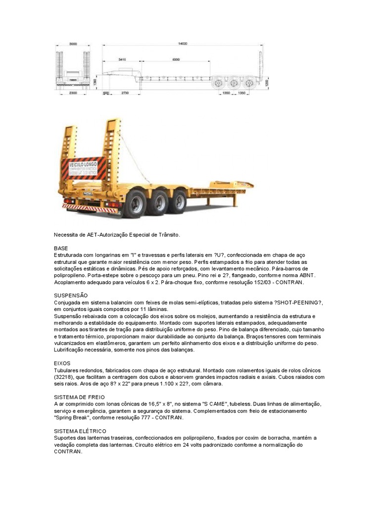 Dimensões e Especificações da Prancha 3 Eixos | PDF | Pneu | Veículo ...