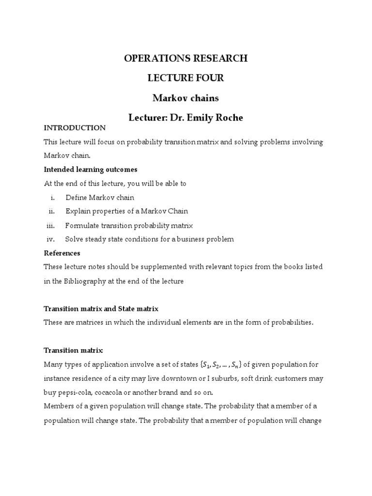 Markov Chains Lecture Notes | PDF