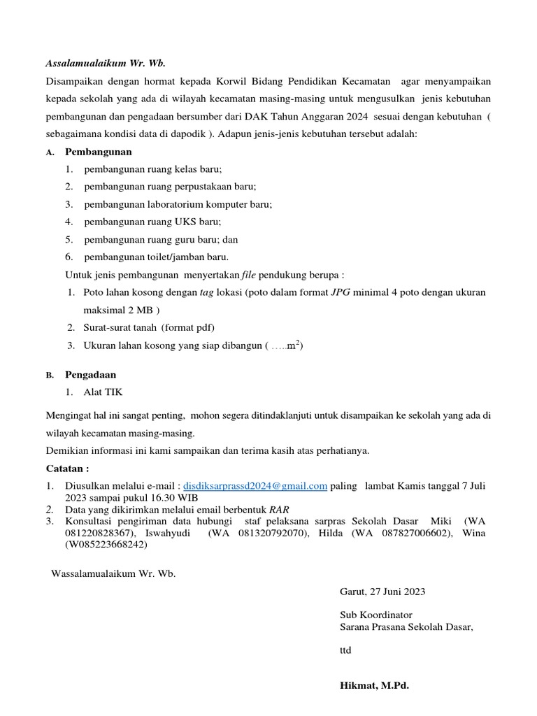Informasi Usulan Dak SD 2024 | PDF