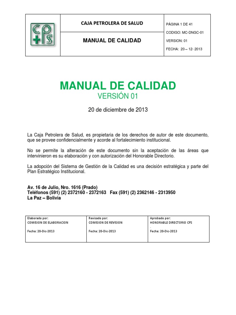 Manual de Calidad CPS - Contenido | PDF