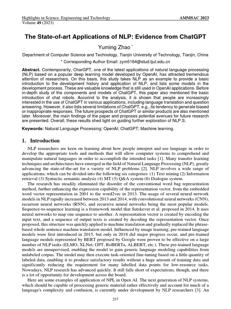 The State-Of-Art Applications of NLP: Evidence From ChatGPT | PDF | Artificial Intelligence ...