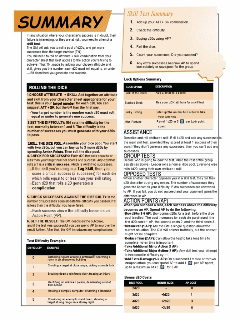 Fallout 2d20 Reference | PDF | Dice | Ammunition