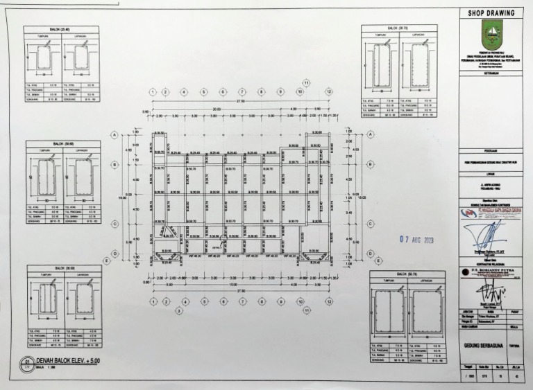 Str-Gedung Serbaguna-16-Denah Balok Elev +5.00 - Rev 1 | PDF
