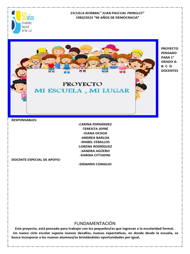 Proyecto Escolar para Primer Grado | PDF