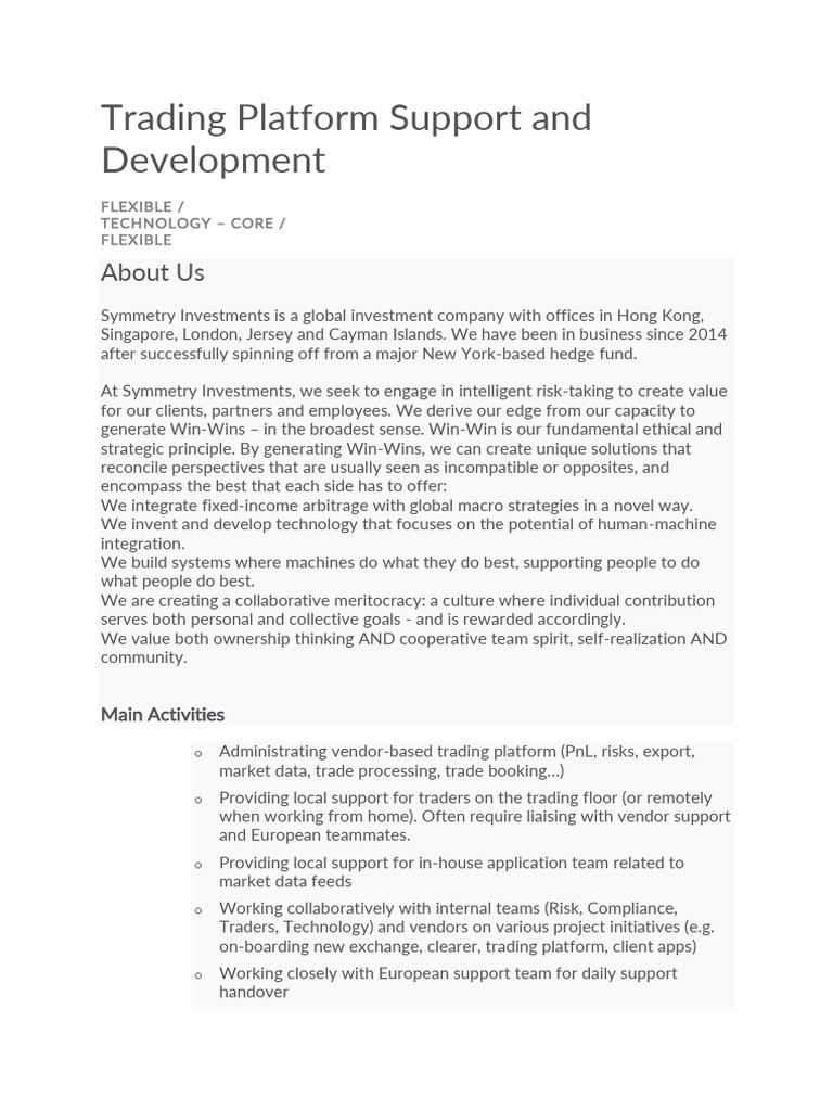 Trading Platform Support Role | PDF | Business | Finance & Money Management