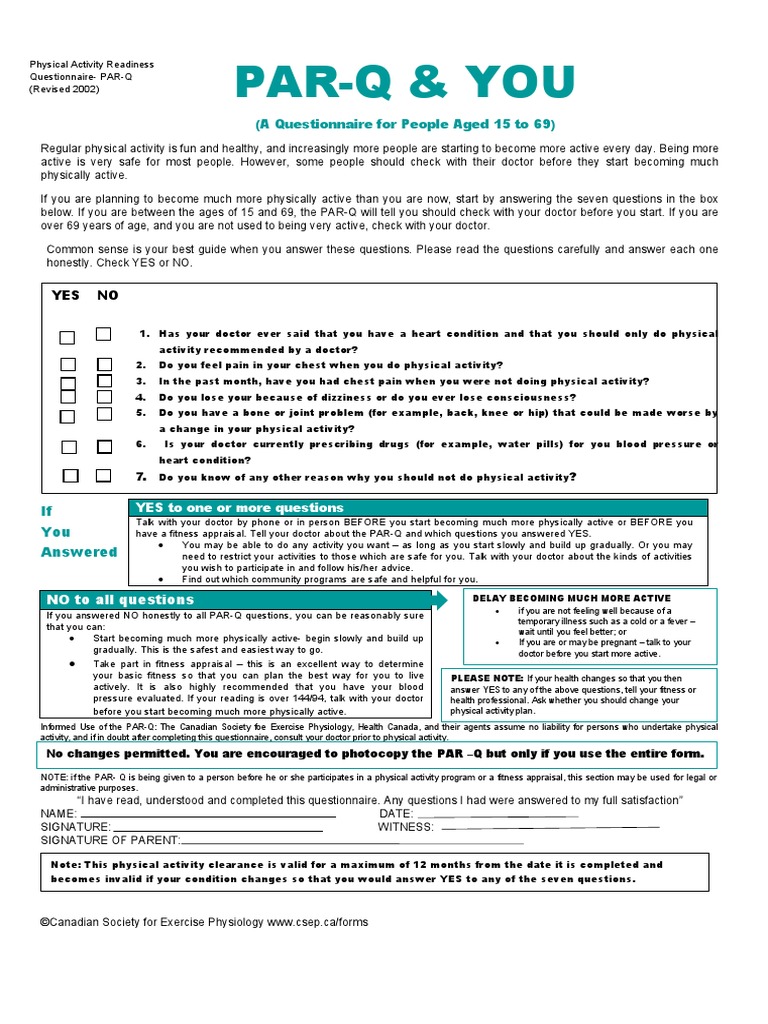 Understanding the PAR-Q Questionnaire | PDF | Physical Fitness | Health ...