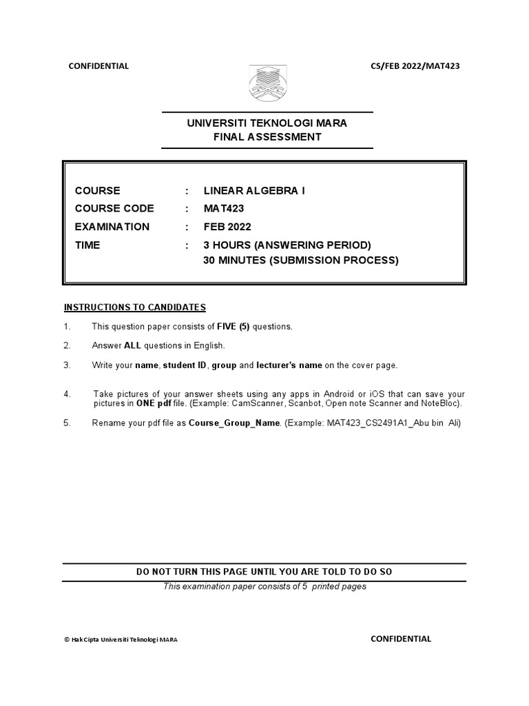 MAT423 FA QUESTION PAPER (Oct 2021 - Feb 2022)_230204_180148 | PDF