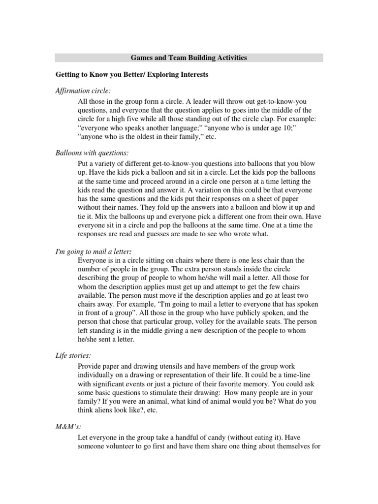 Games And Team Building Activities Pdf Sculpture Leadership