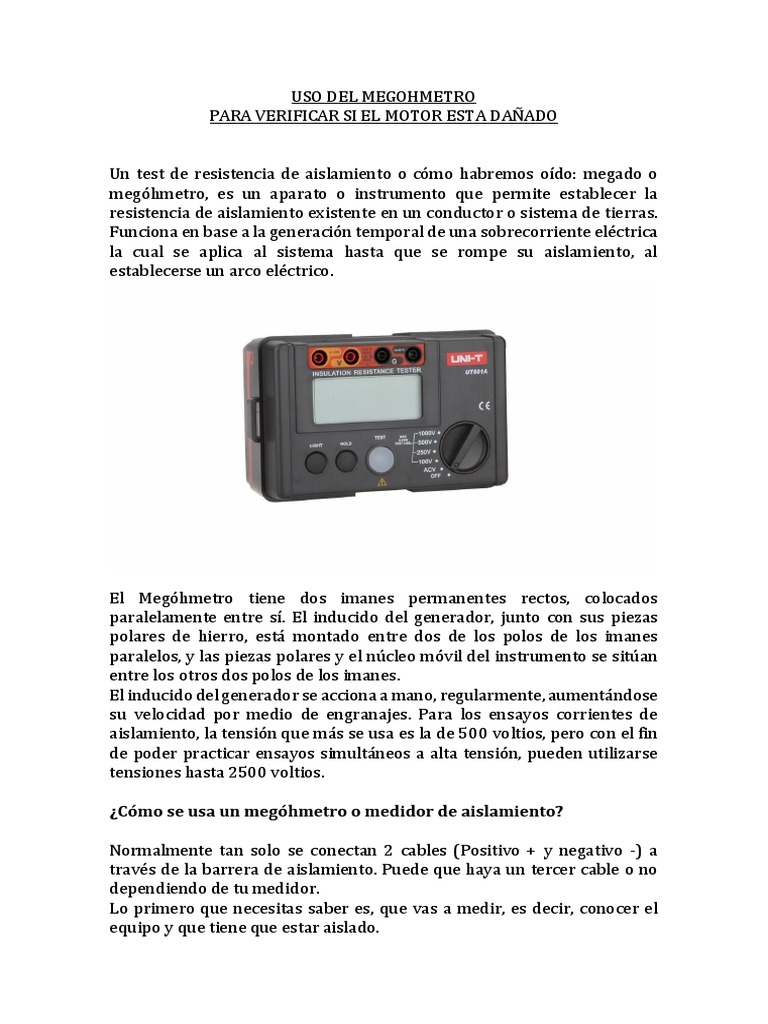 Uso Del Megohmetro | PDF | Electricidad | Electromagnetismo