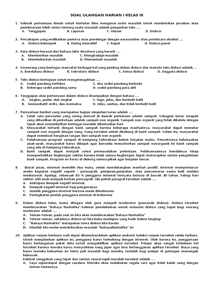 Soal Ulangan Kelas Ix | PDF