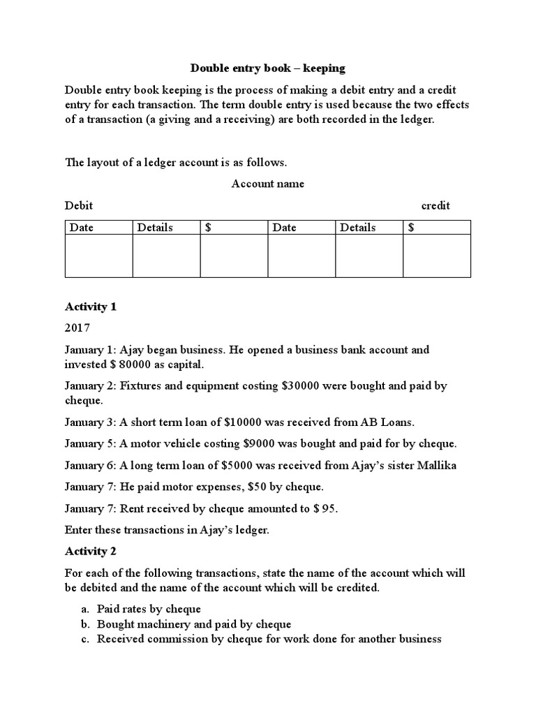 Double Entry Book Pdf Debits And Credits Cheque